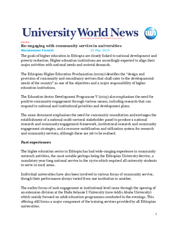 (PDF) Re-engaging with community service in universities