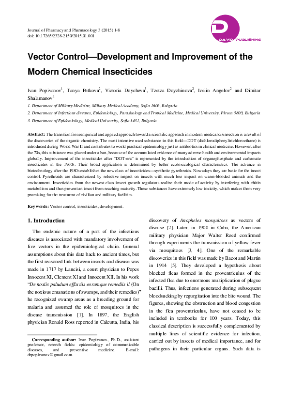 (PDF) Vector Control-Development and Improvement of the Modern Chemical ...