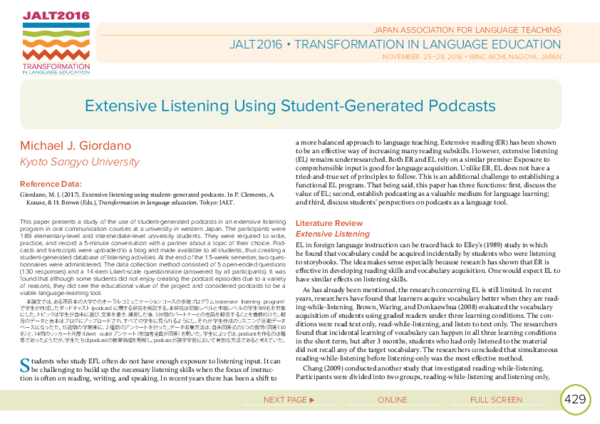 (PDF) Extensive Listening Using Student-Generated Podcasts