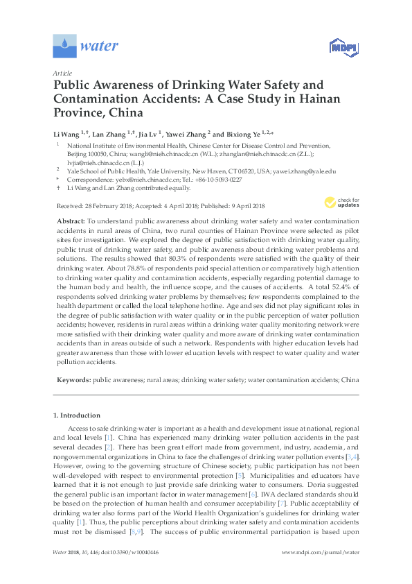 (PDF) Public Awareness of Drinking Water Safety and Contamination ...