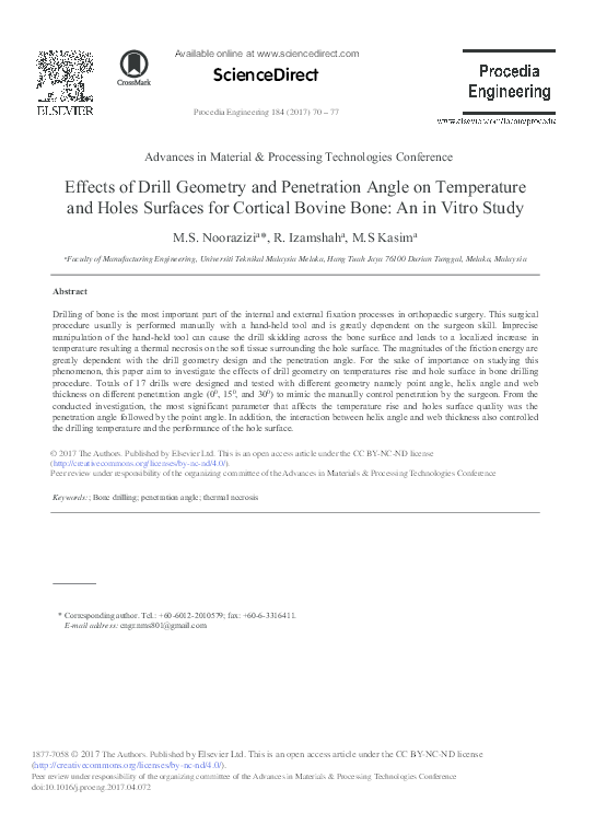 (PDF) ScienceDirect Effects of Drill Geometry and Penetration Angle on ...