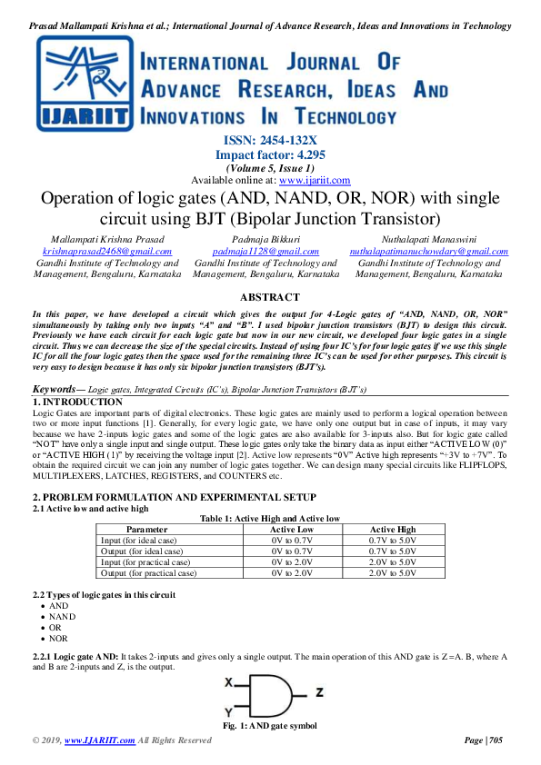 (PDF) Operation of logic gates (AND, NAND, OR, NOR) with single circuit ...