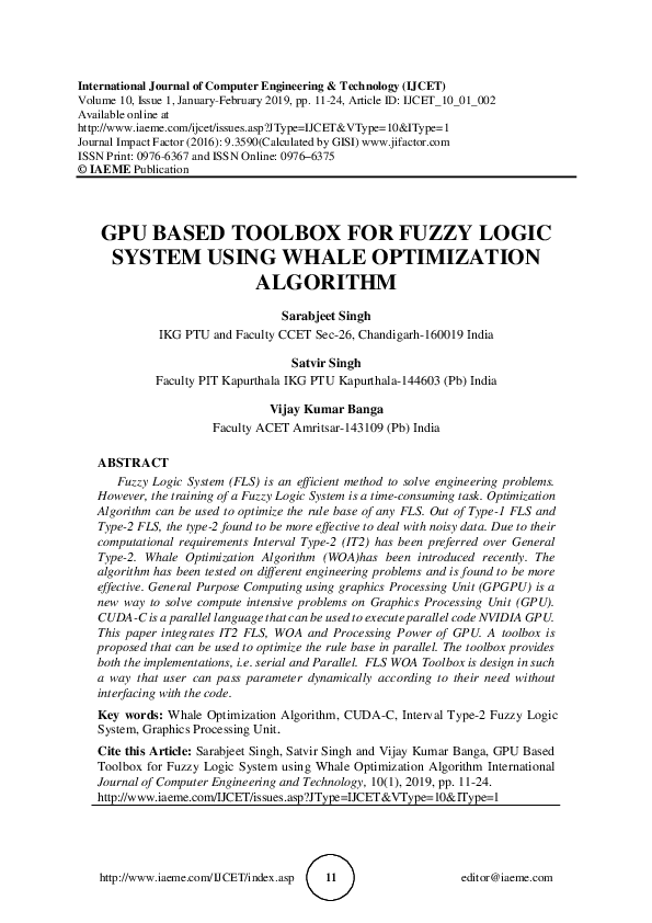 Pdf Gpu Based Toolbox For Fuzzy Logic System Using Whale Optimization Algorithm Iaeme 9698
