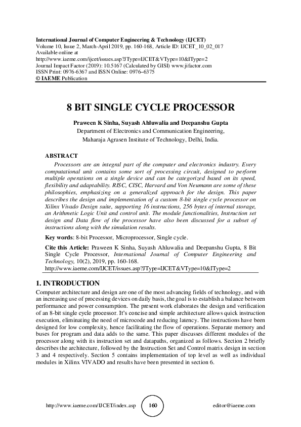 (PDF) 8 BIT SINGLE CYCLE PROCESSOR