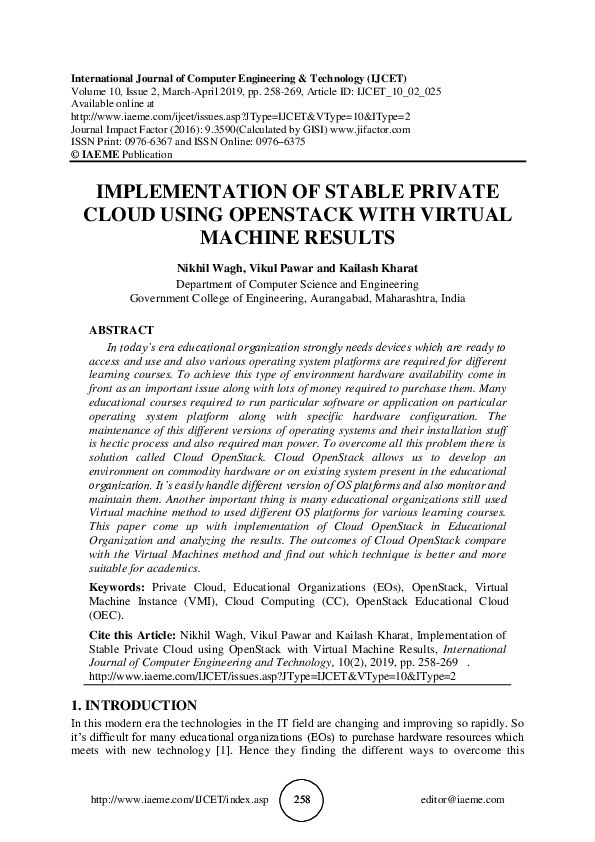 (PDF) IMPLEMENTATION OF STABLE PRIVATE CLOUD USING OPENSTACK WITH VIRTUAL MACHINE RESULTS