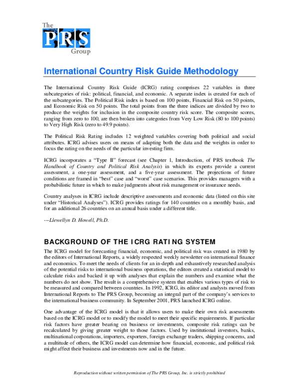 (PDF) International Country Risk Guide Methodology
