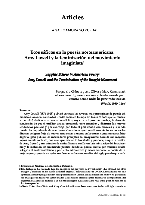 (PDF) Ecos sáficos en la poesía norteamericana: Amy Lowell y la ...