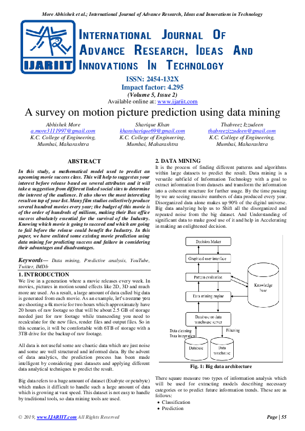 (PDF) A survey on motion picture prediction using data mining