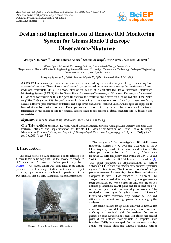 (PDF) Design and Implementation of Remote RFI Monitoring System for ...