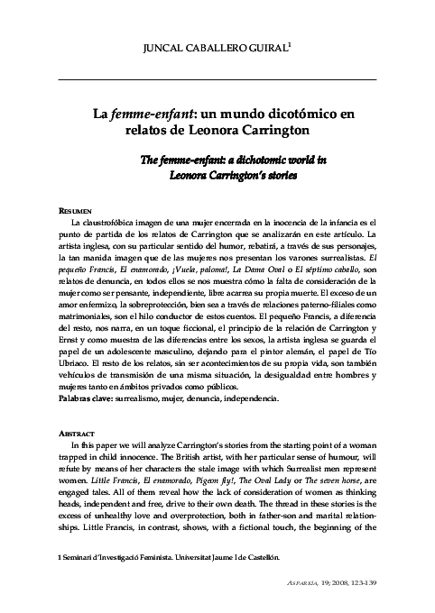 (PDF) La femme-enfant: un mundo dicotómico en relatos de Leonora Carrington / The femme-enfant ...