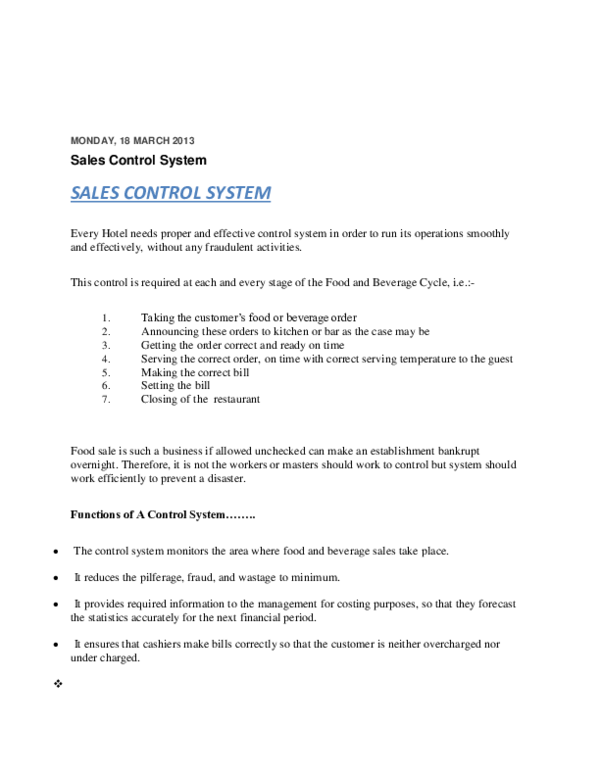 (DOC) Sale control system in restaurant
