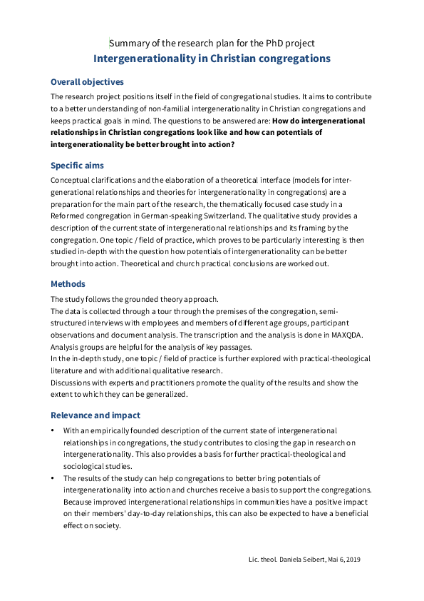 (PDF) Summary of research plan PhD project