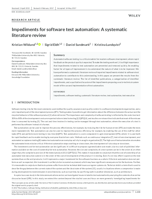 (PDF) Impediments for software test automation: A systematic literature ...