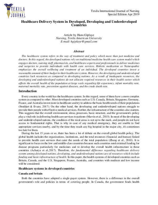 (DOC) Healthcare Delivery System in Developed, Developing and ...