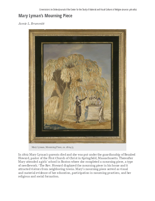 (PDF) Mary Lyman’s Mourning Piece: Protestant Visual Display in ...