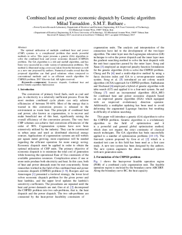 Pdf Combined Heat And Power Economic Dispatch By Genetic Algorithm