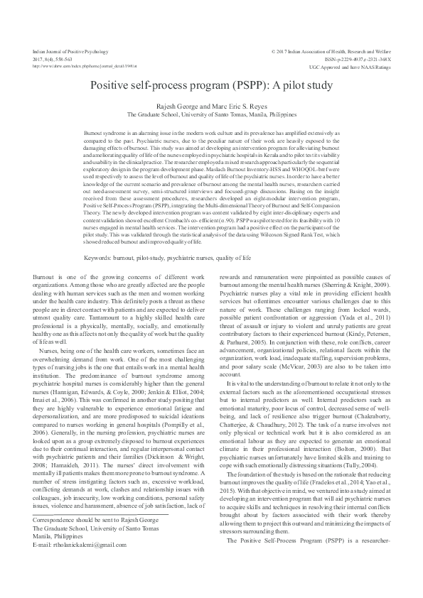 (PDF) Positive self-process program (PSPP): A pilot study