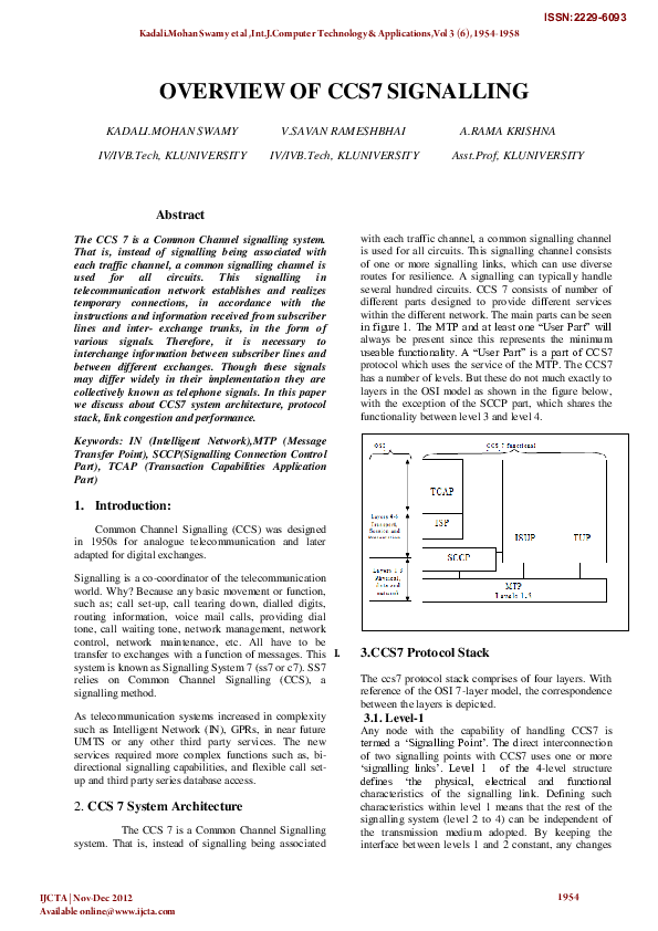 (PDF) OVERVIEW OF CCS7 SIGNALLING