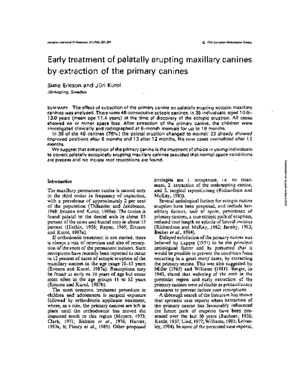 (PDF) Early treatment of palatally erupting maxillary canines by ...