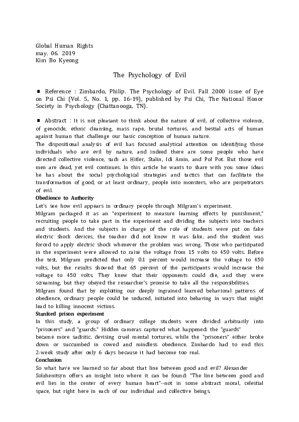 (PDF) The Psychology of Evil