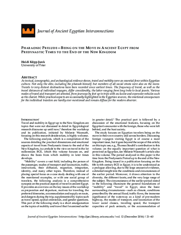 (PDF) PHARAONIC PRELUDE-BEING ON THE MOVE IN ANCIENT EGYPT FROM ...