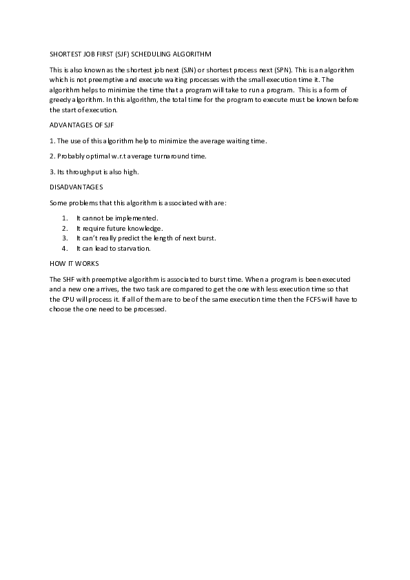 (DOC) SHORTEST JOB FIRST (SJF)