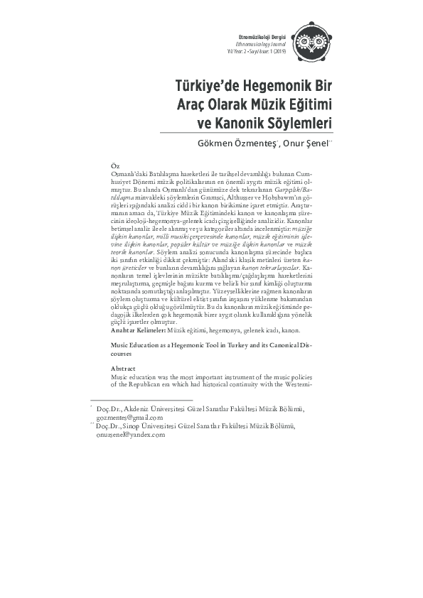 (PDF) Türkiye'de Hegemonik Bir Araç Olarak Müzik Eğitimi ve Kanonik ...
