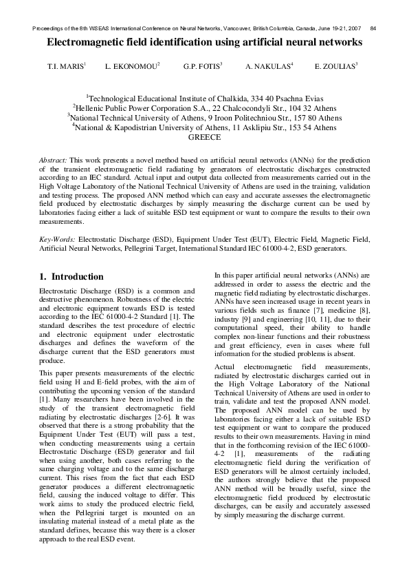 (PDF) Electromagnetic field identification using artificial neural networks