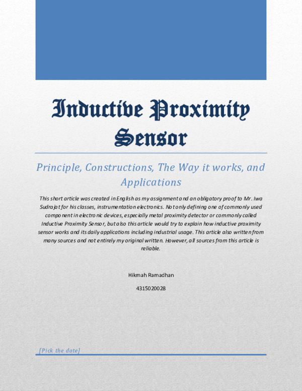 (PDF) Inductive Proximity Sensor Principle, Constructions, The Way it ...