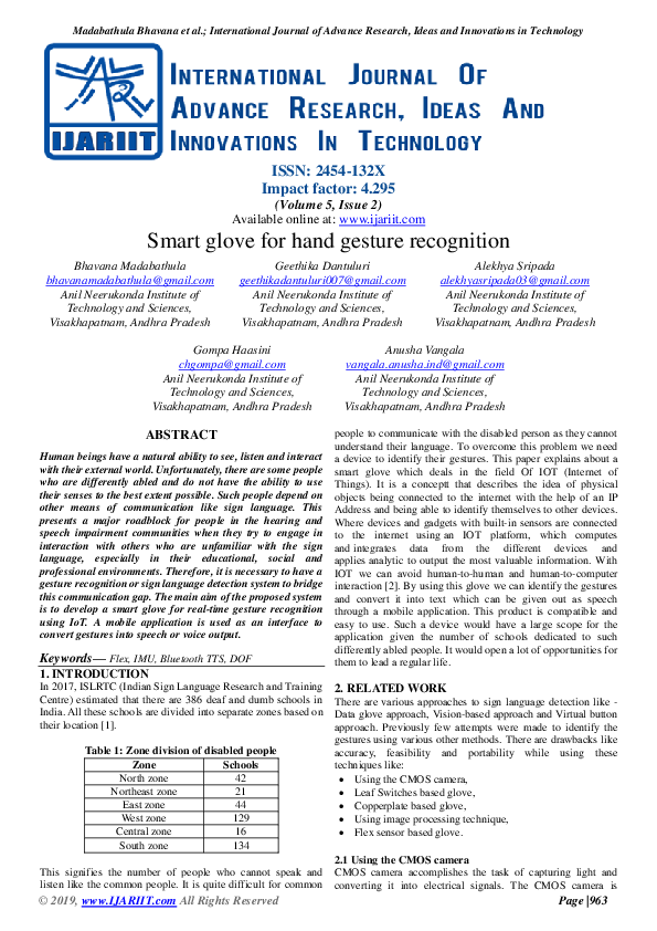 (PDF) Smart glove for hand gesture recognition