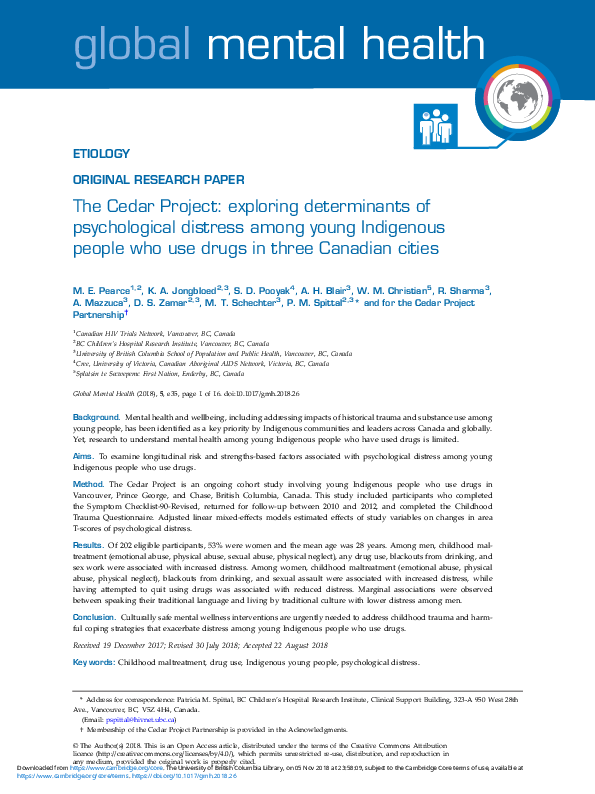 (PDF) The Cedar Project: exploring determinants of psychological ...