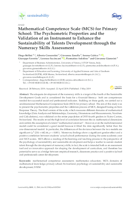 (PDF) Mathematical Competence Scale (MCS) for Primary School: The ...