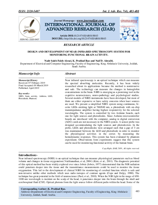 (PDF) DESIGN AND DEVELOPMENT OF NEAR-INFRARED SPECTROSCOPY SYSTEM FOR ...
