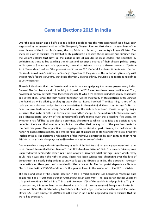 (PDF) General Elections 2019 in India