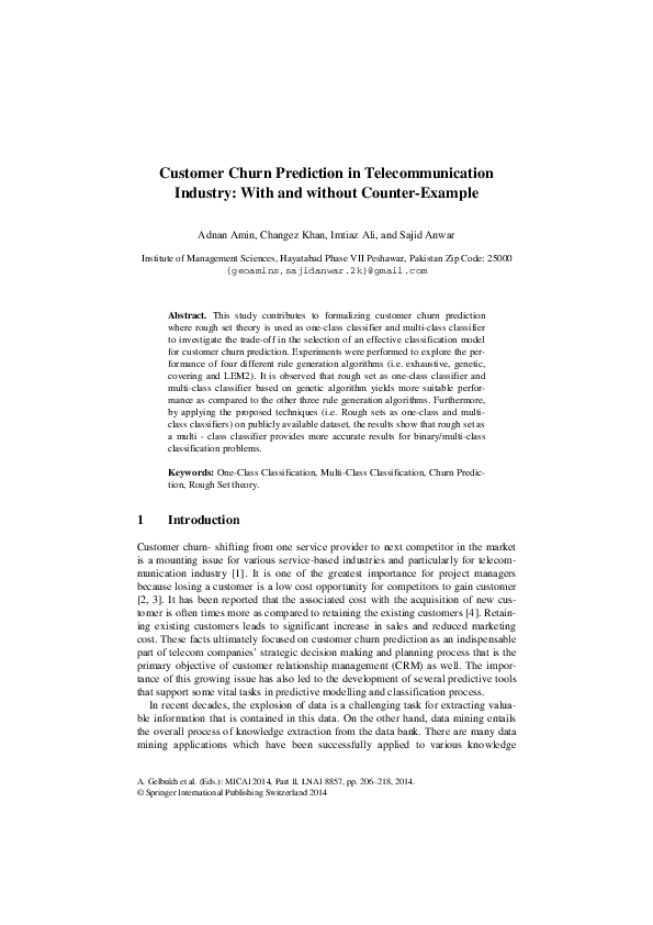 Pdf Customer Churn Prediction In Telecommunication Industry With And