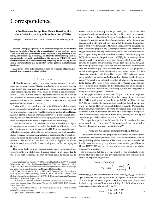 (PDF) A No-Reference Image Blur Metric Based on the Cumulative ...