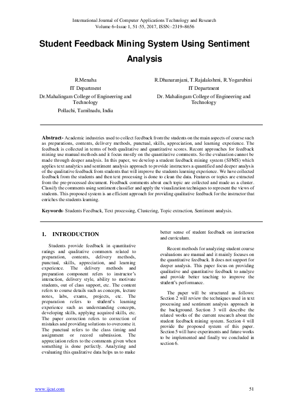 (PDF) Student Feedback Mining System Using Sentiment Analysis