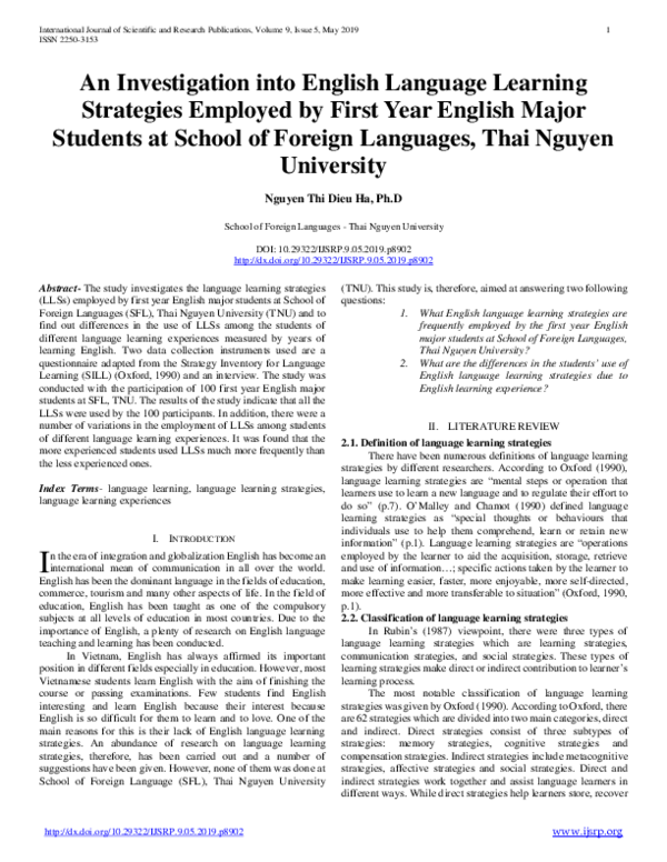 (PDF) An Investigation into English Language Learning Strategies ...