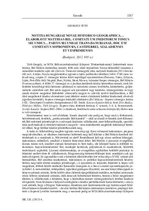 (PDF) Georgius Tóth: Notitia Hungariae... tomus secundus...
