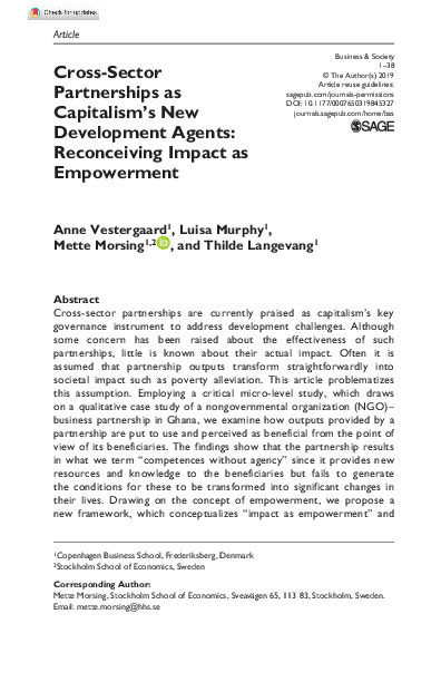 (PDF) Cross-Sector Partnerships as Capitalism's New Development Agents ...