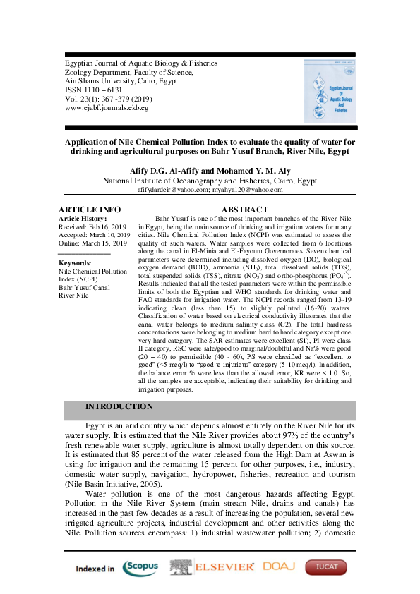 (PDF) Application of Nile Chemical Pollution Index to evaluate the ...