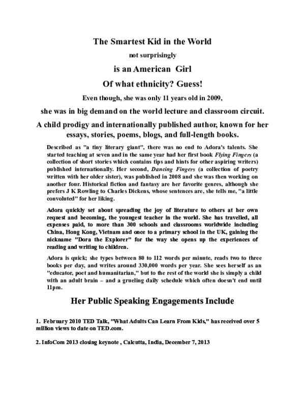 (DOC) The Smartest Kid in the World . Guess of what ethnicity?