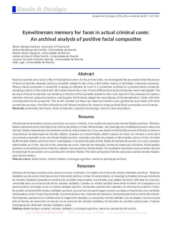 (PDF) Eyewitness memory for faces in actual criminal cases An archival ...