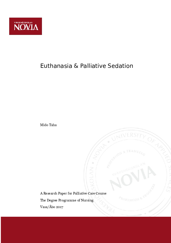 (DOC) Euthanasia & Palliative Sedation Paper