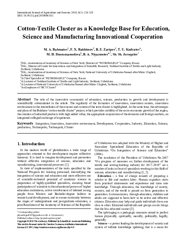 (PDF) Cotton-Textile Cluster as a Knowledge Base for Education, Science ...