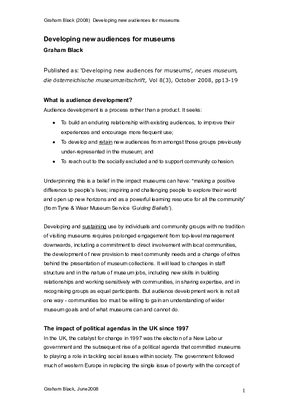 (DOC) Developing new audiences for museums What is audience development