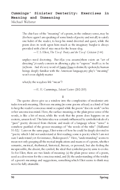 (PDF) Cummings' Sinister Dexterity: Exercises in Meaning and Unmeaning