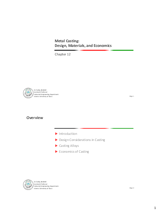 (PDF) Metal Casting: Design, Materials, and Economics