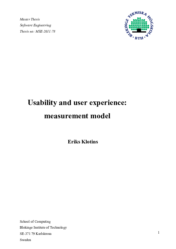 (PDF) Usability and user experience: measurement model Eriks Klotins