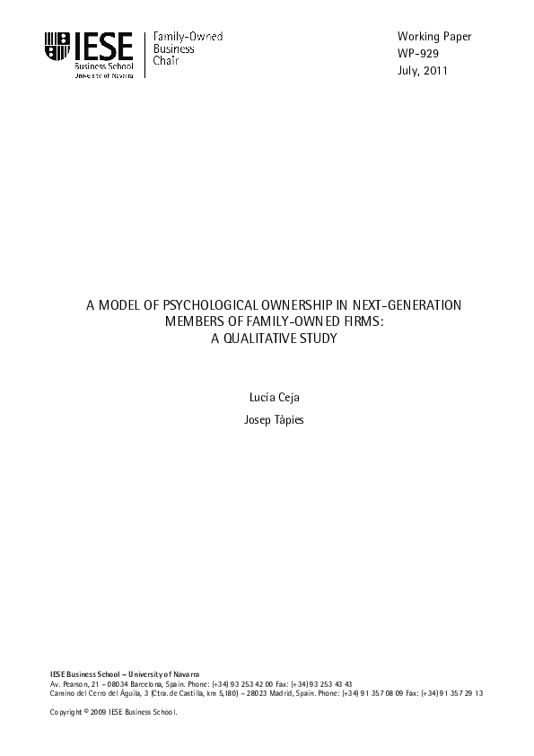 (PDF) A Model of Psychological Ownership in Next-Generation Members of ...